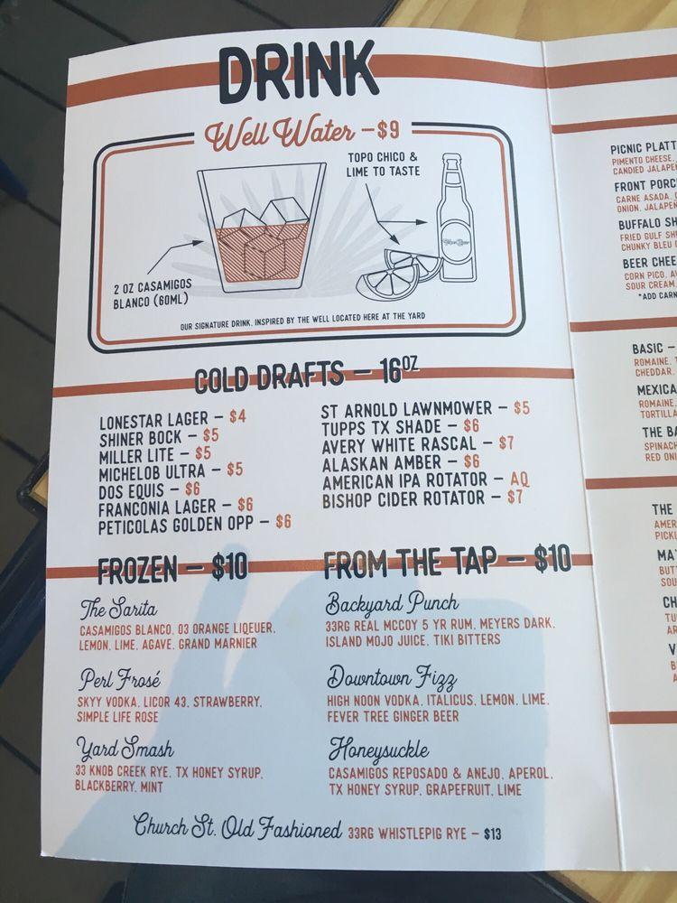 Menu at The Yard McKinney TX pub & bar, McKinney