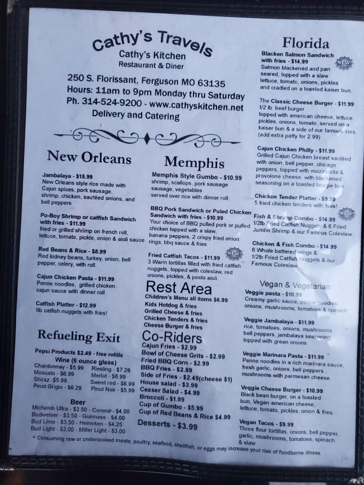 Menu at Cathy's Kitchen restaurant, Ferguson