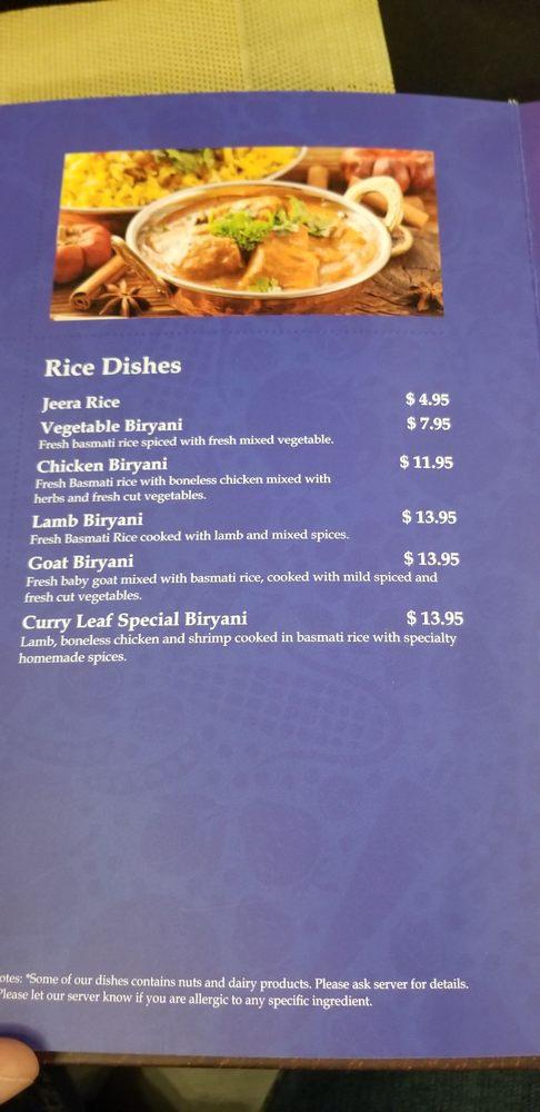Menu at Curry Leaf Indian Cuisine restaurant, Jonesboro, Fair Park Blvd