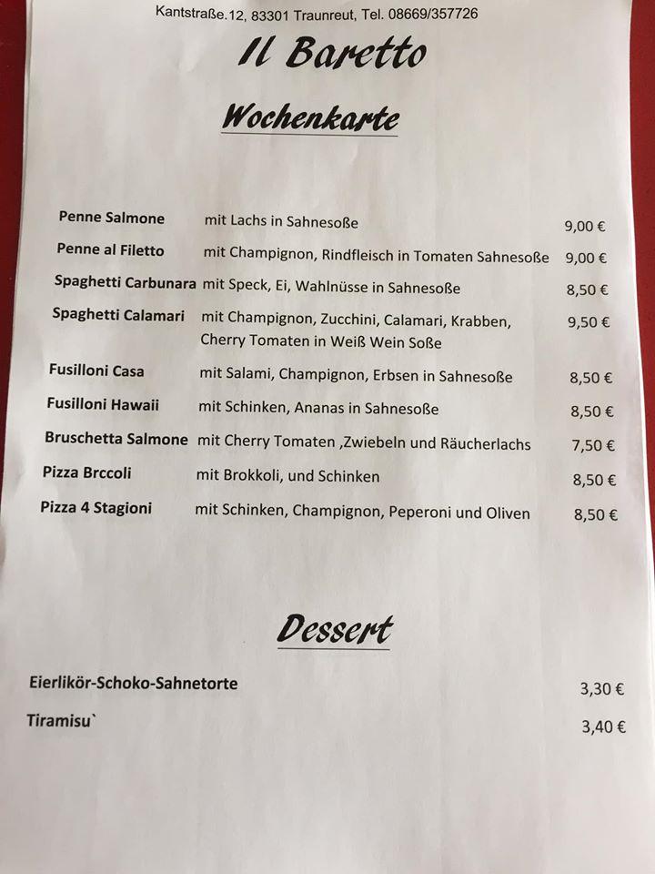 Speisekarte von Il Baretto, Traunreut
