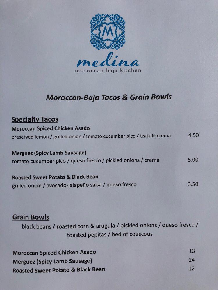 Menu at Medina restaurant, San Diego