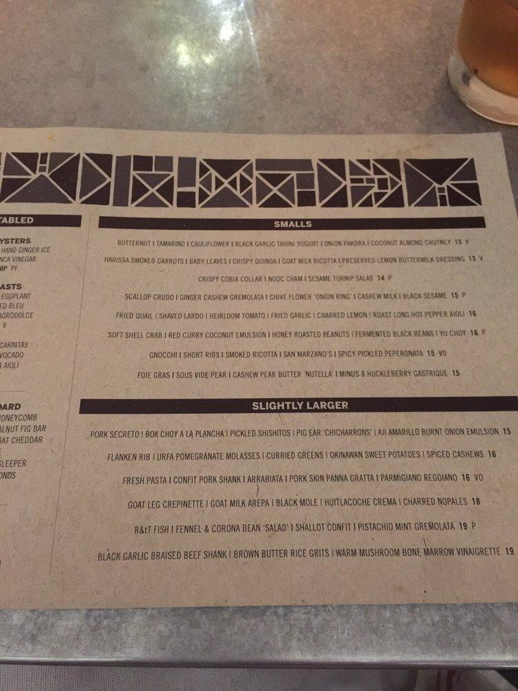 Menu at Rooster & the Till restaurant, Tampa
