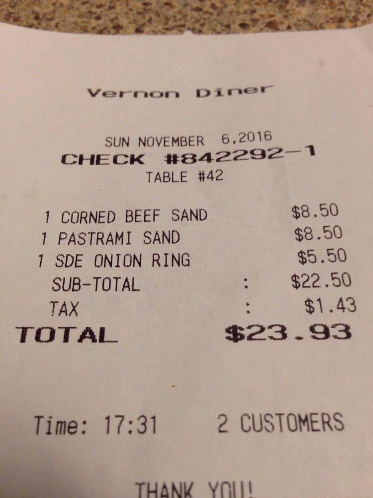 Menu at Vernon Diner restaurant, Vernon