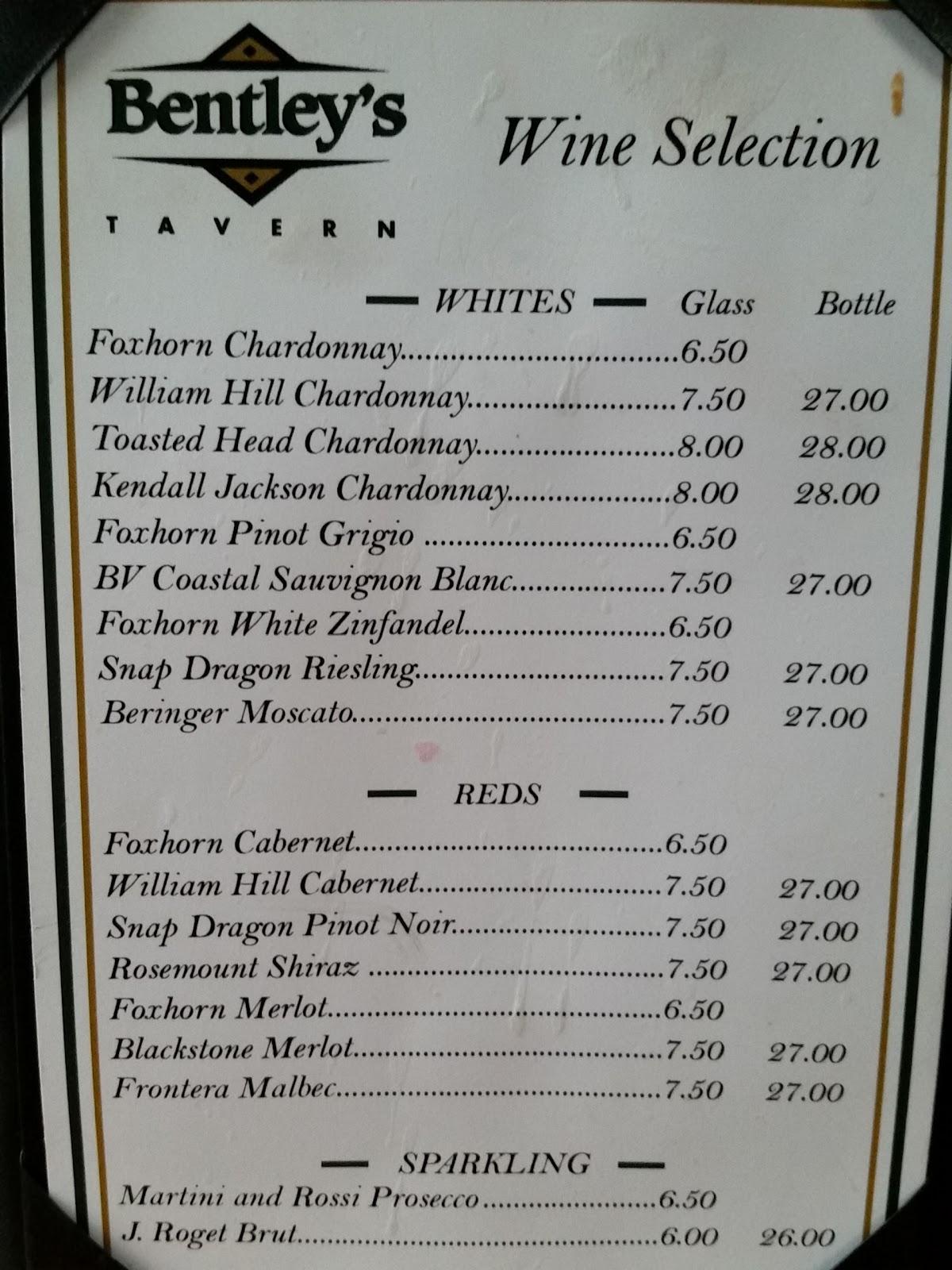 Menu at Bentley's Tavern pub & bar, Malta