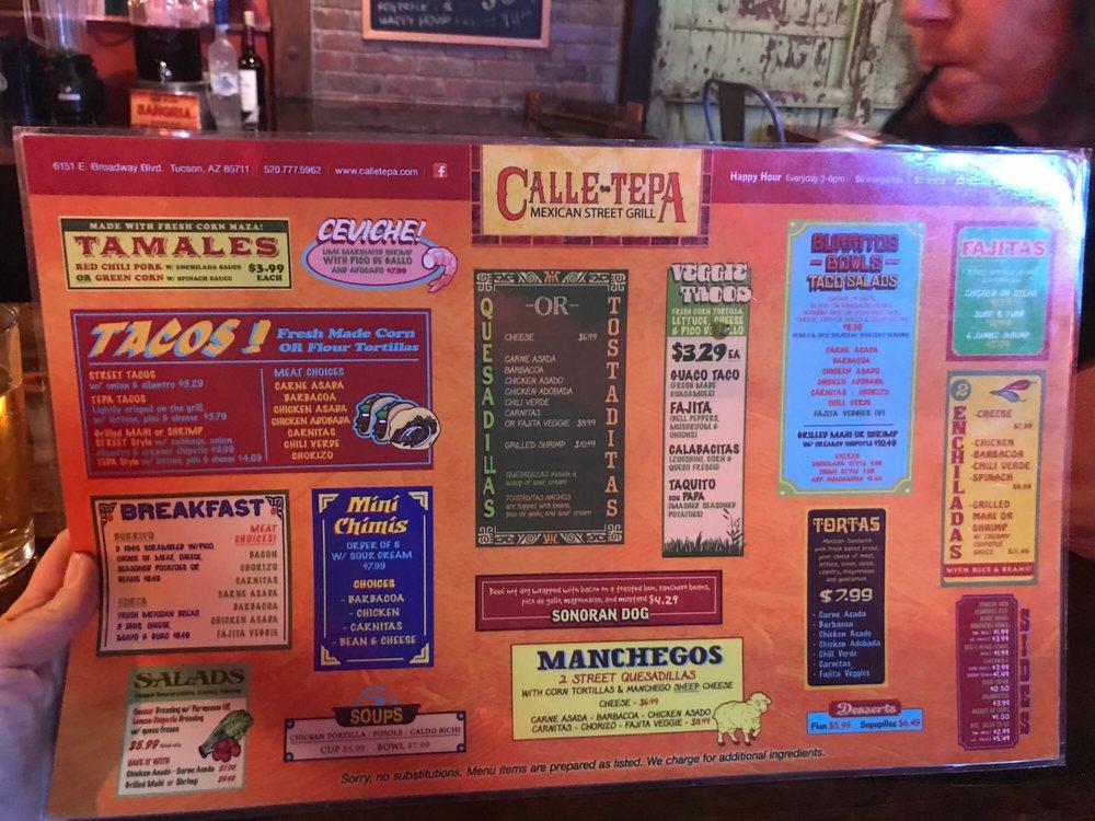 Menu at Calle Tepa Mexican Street Grill & Bar, Tucson