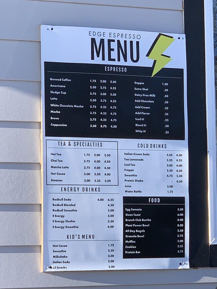 Menu at Edge Espresso, Anchorage, 12870 Old Seward Hwy