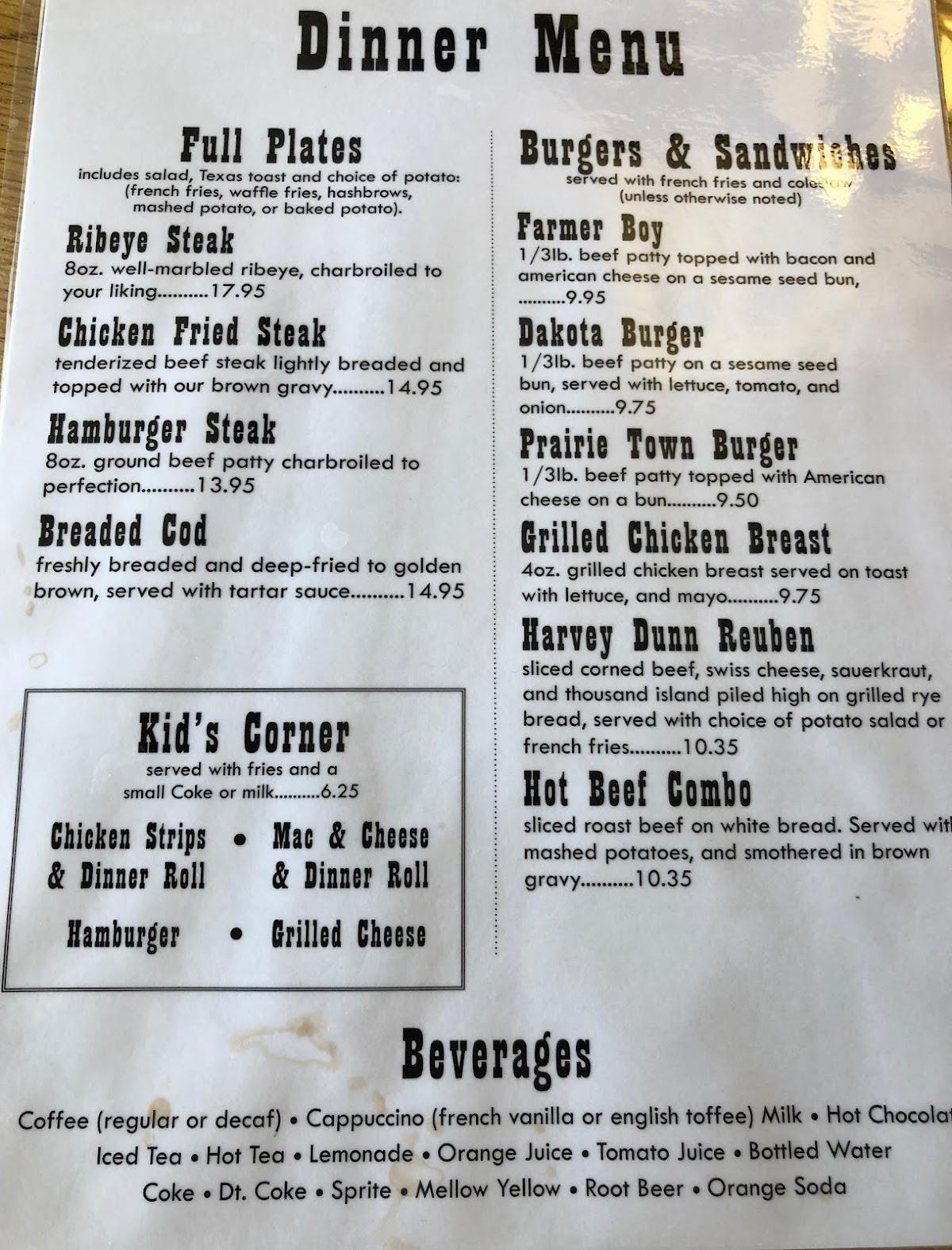 Menu at Oxbow Restaurant, De Smet