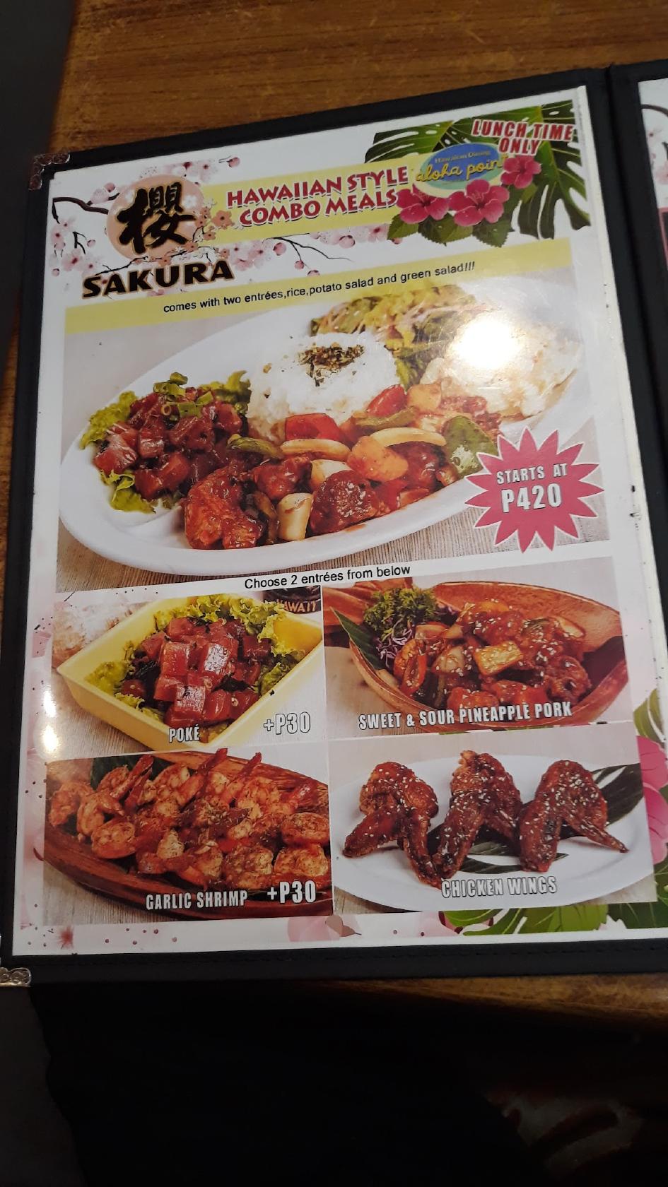 Menu at Sakura restaurant, Angeles, SM City Clark