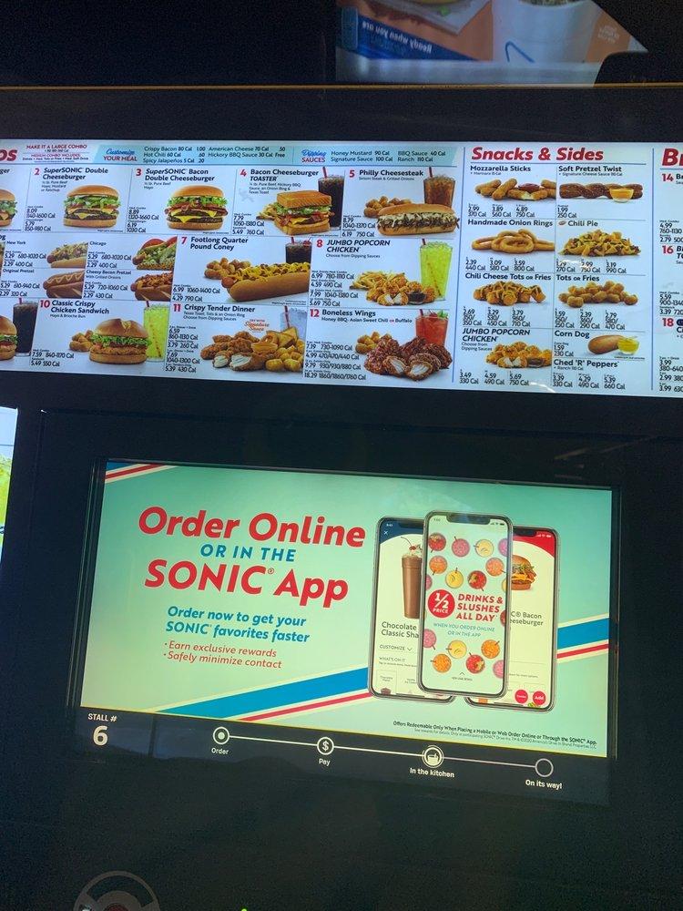 Menu at Sonic Drive-In fast food, Manassas