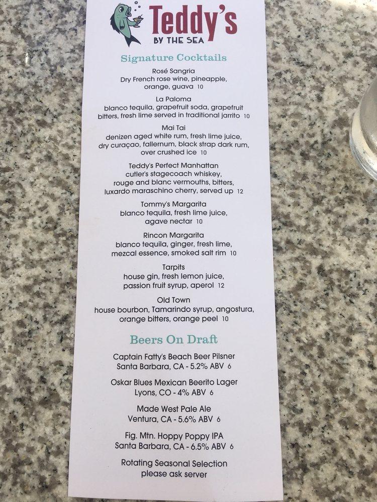 Menu at Teddy's By the Sea pub & bar, Carpinteria