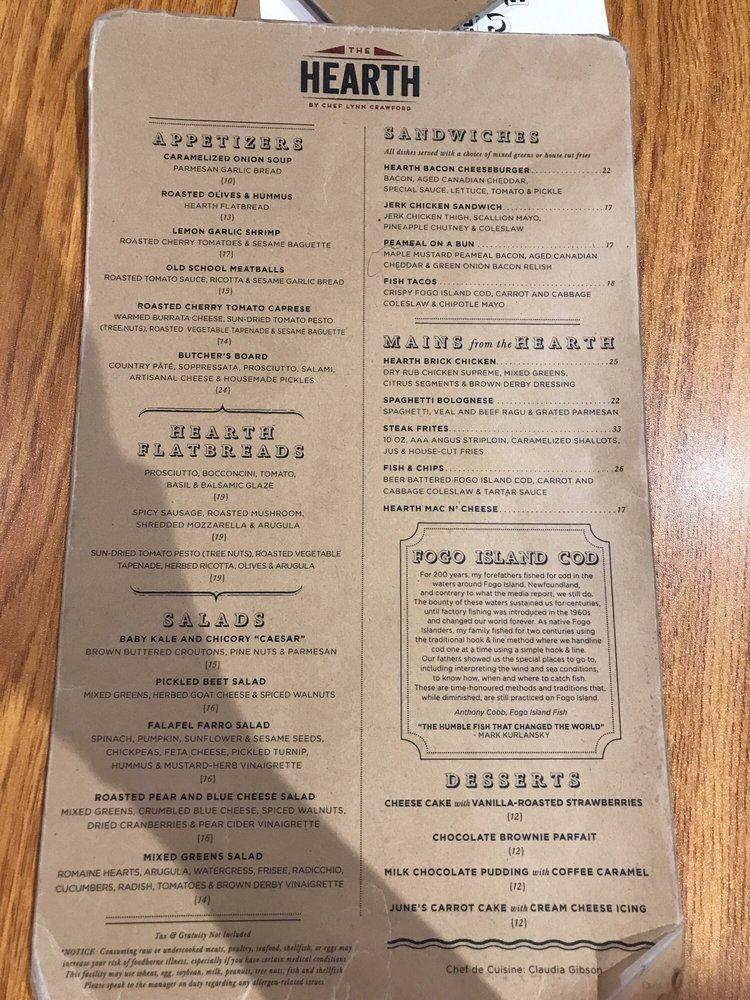 Menu at The Hearth restaurant, Mississauga, 5980 Airport Rd