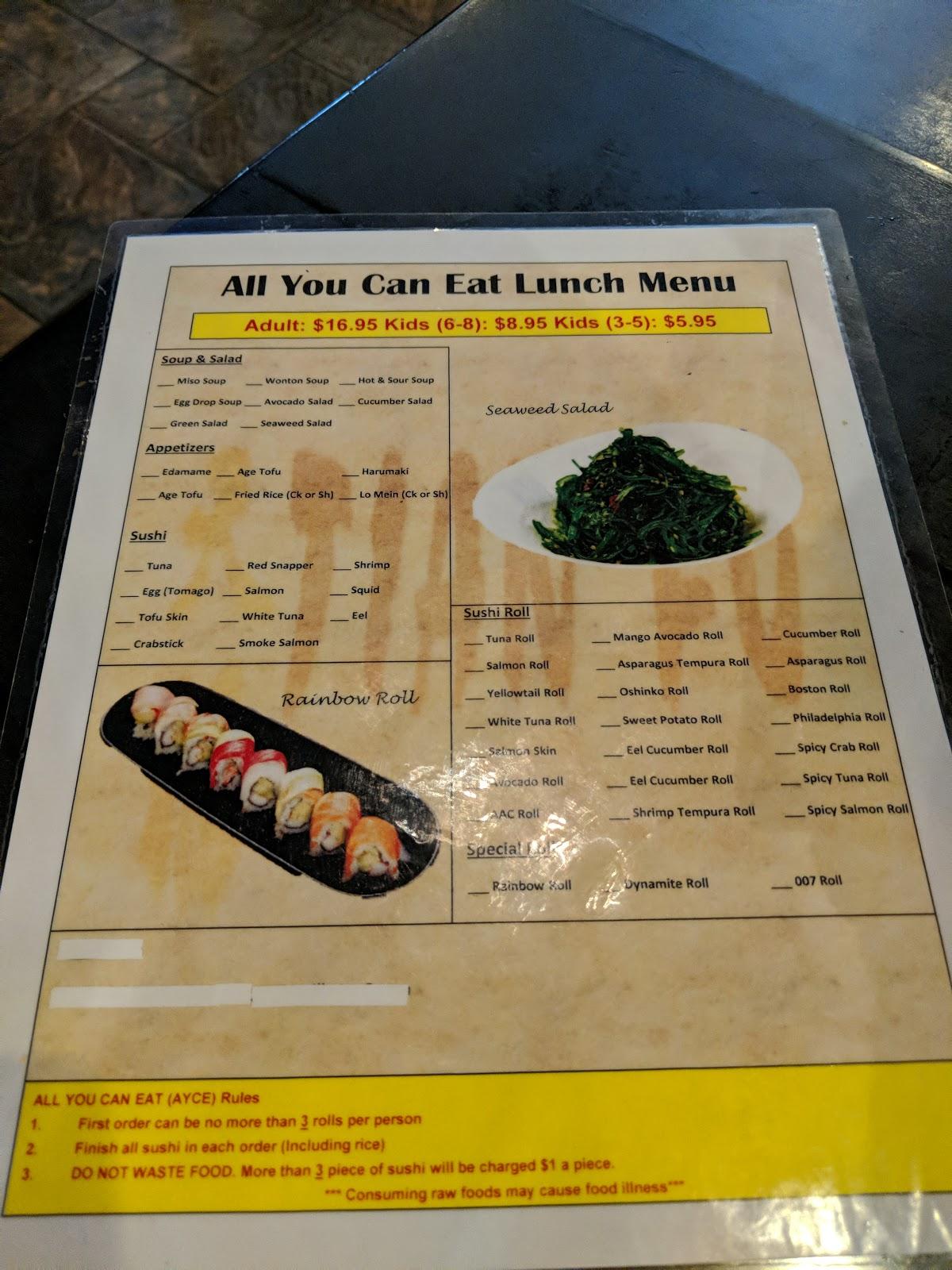 Carta del restaurante Tian Fu Sushi All You Can Eat, Indianapolis