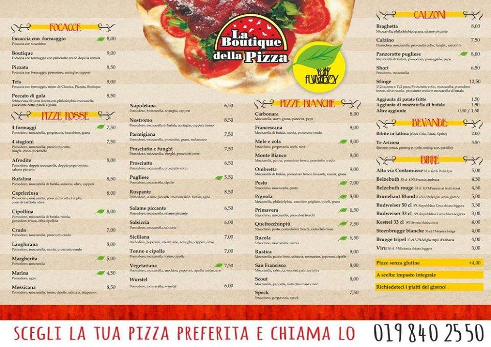 Menu at Trattoria La Cantina restaurant, Savona