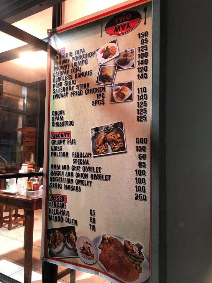 Menu at Two Way Restaurant, Biñan