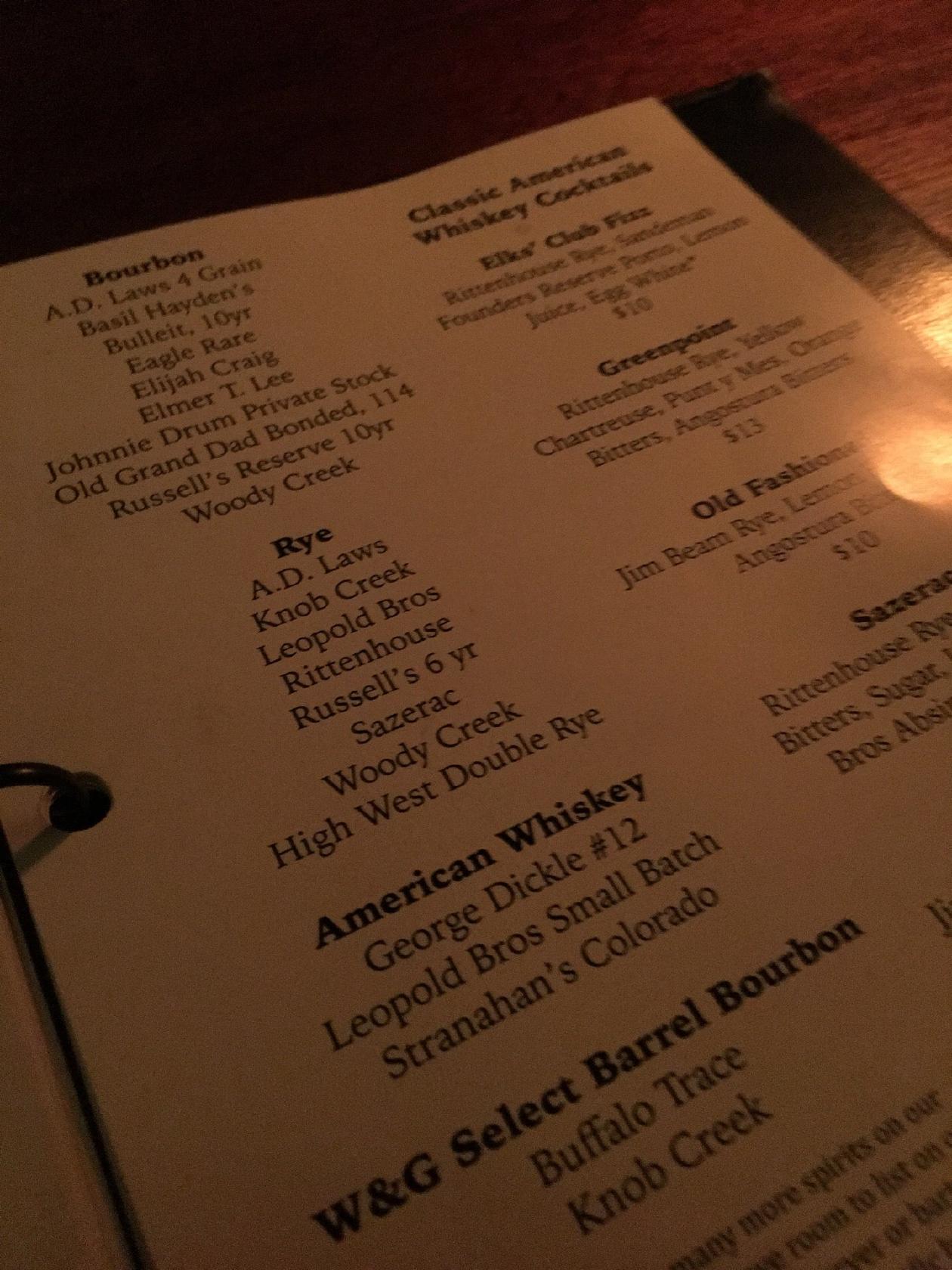 Menu at Williams & Graham pub & bar, Denver
