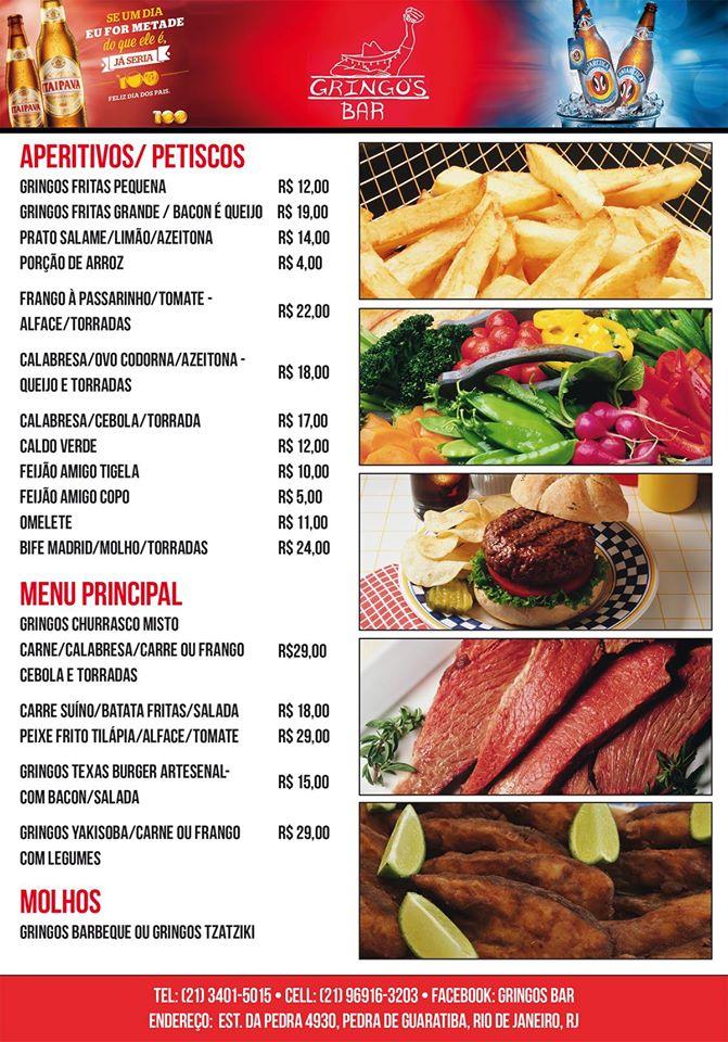 Menu at Gringos Bar, Rio de Janeiro