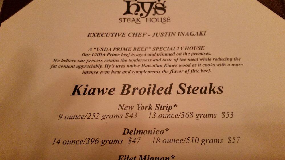 Menu at Hy's Steak House steakhouse, Honolulu
