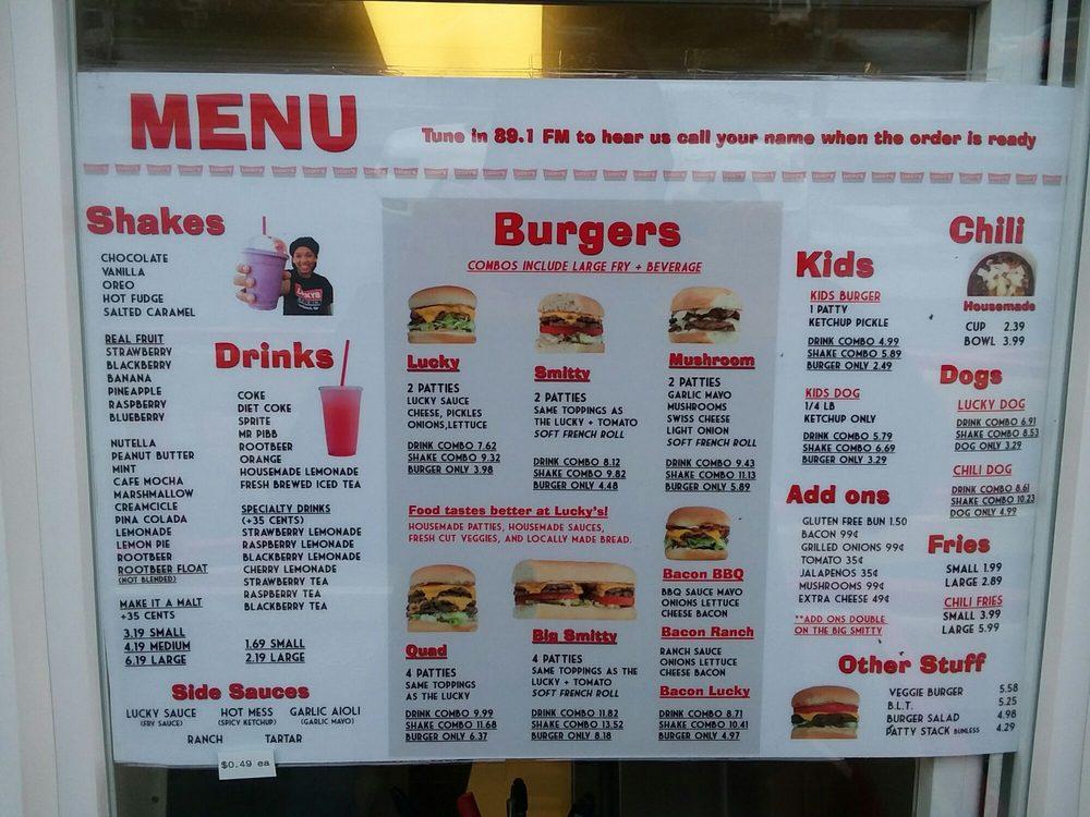 Menu at Lucky's Drive-In restaurant, Tacoma