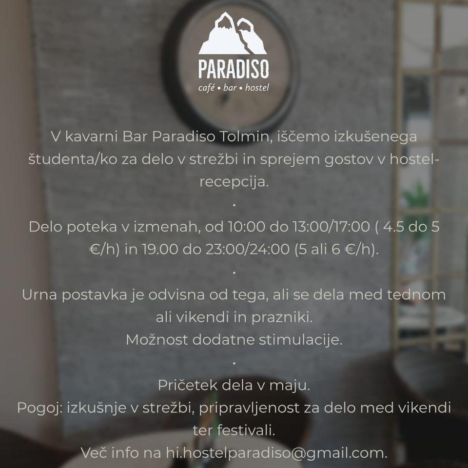 Speisekarte von Bar Paradiso, Tolmin