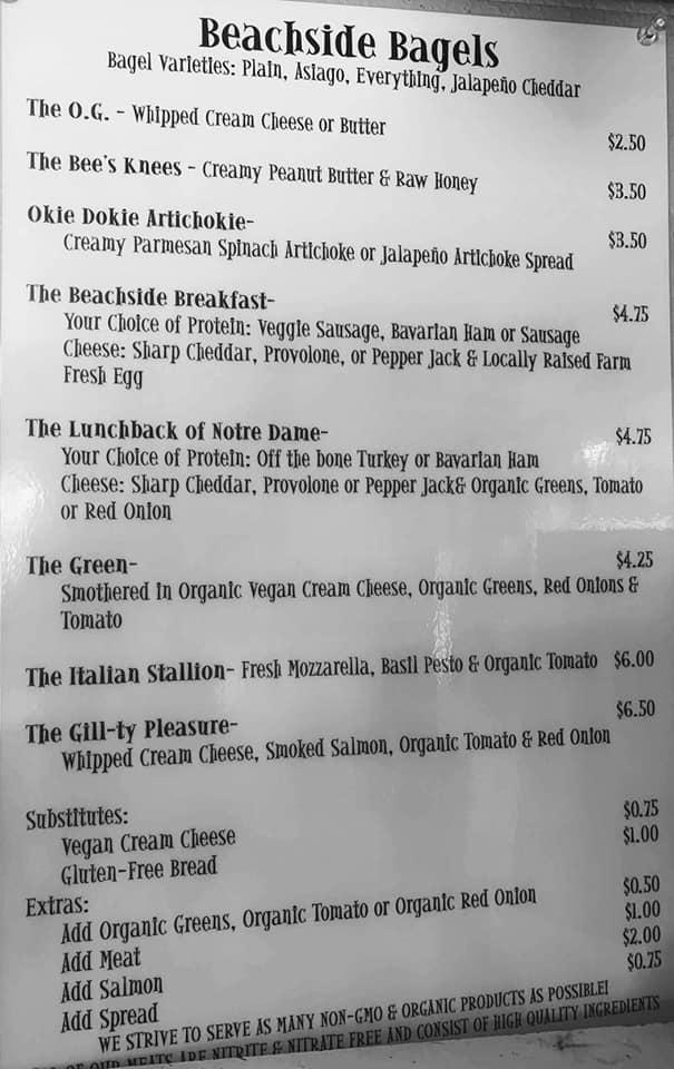 Menu at Beachside Buzz cafe, Waldport