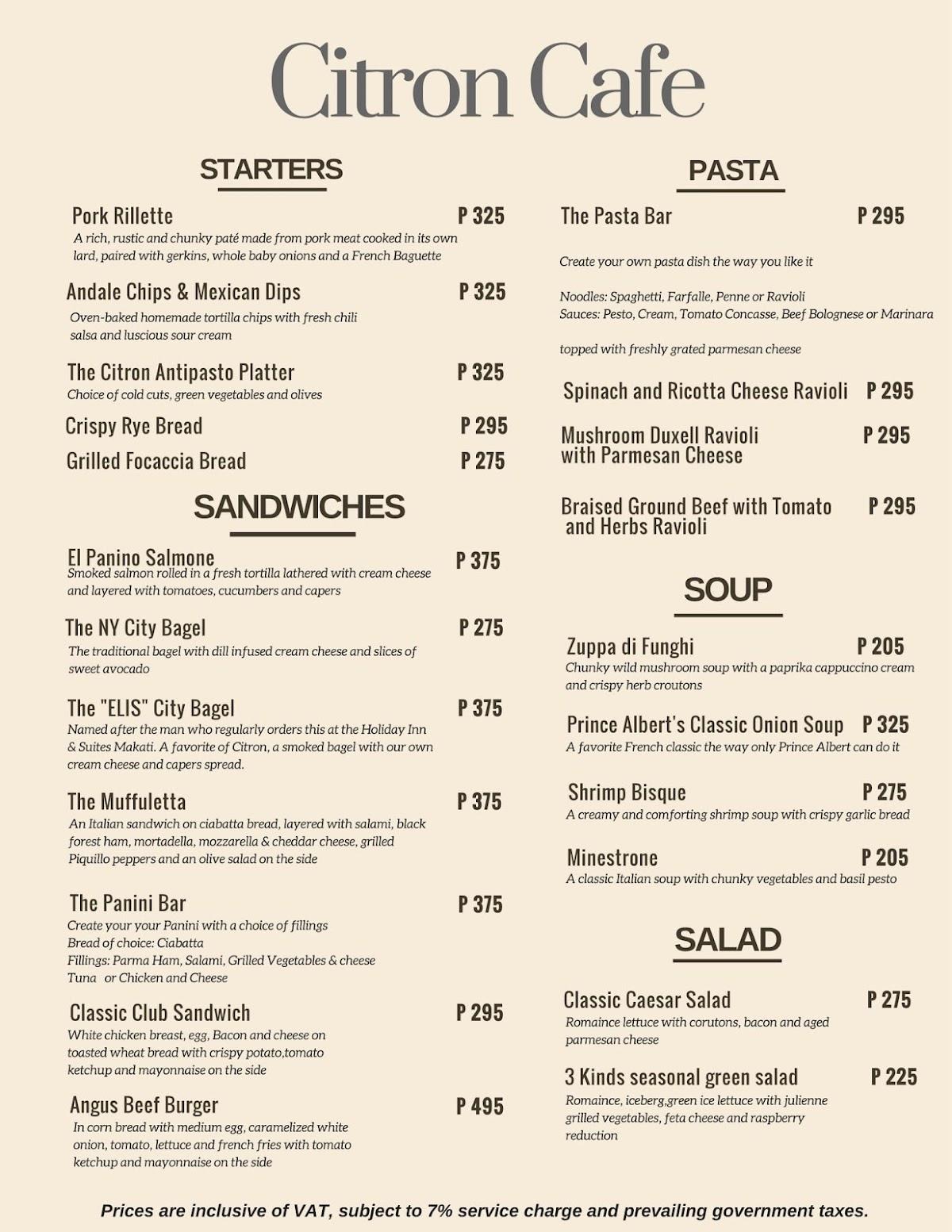 Menu at Citron Café - We Proudly Serve Starbucks restaurant, Makati