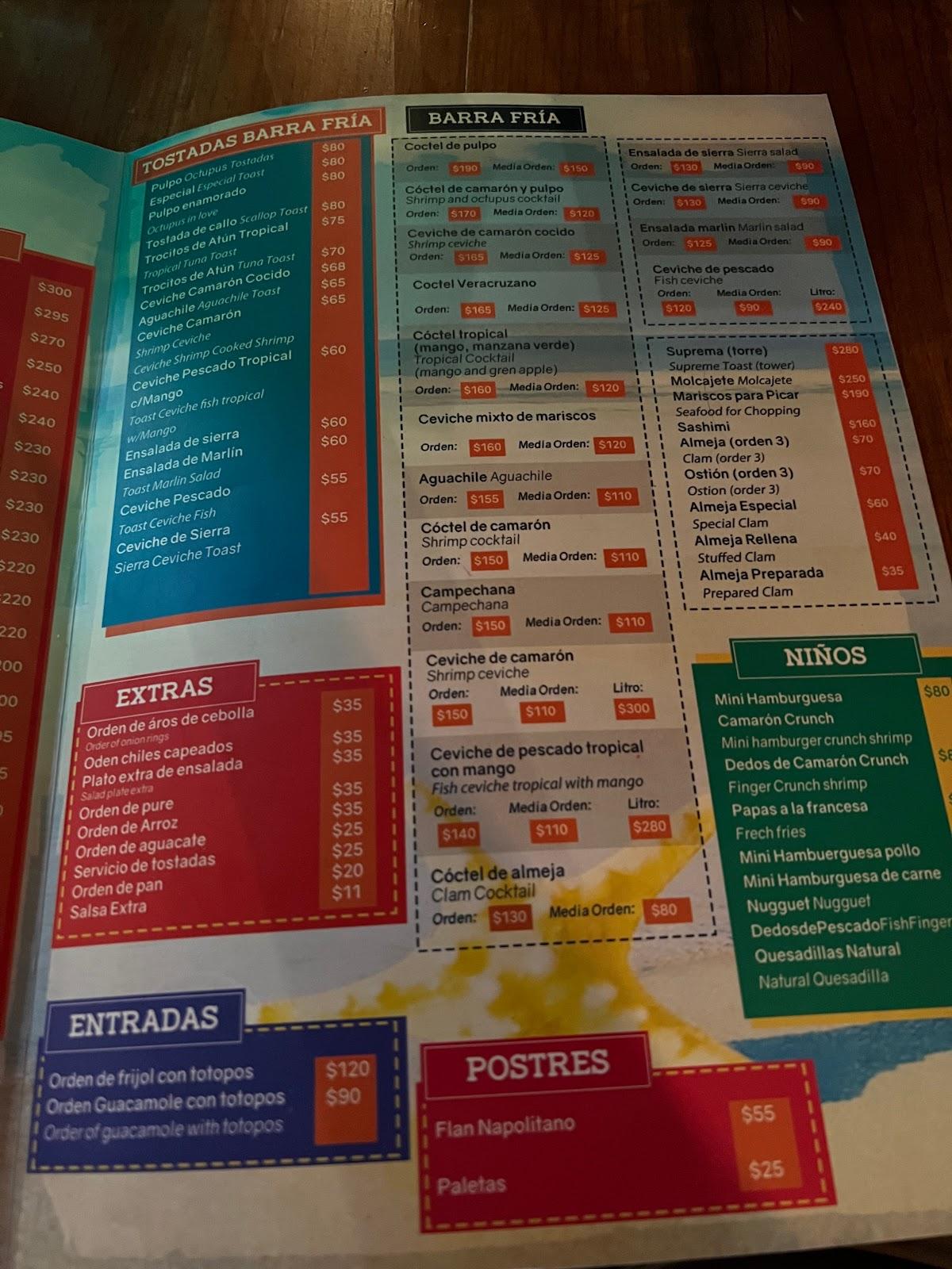 Menu at Claro Fish Jr. restaurant, San José del Cabo, P.º Malecon San Jose