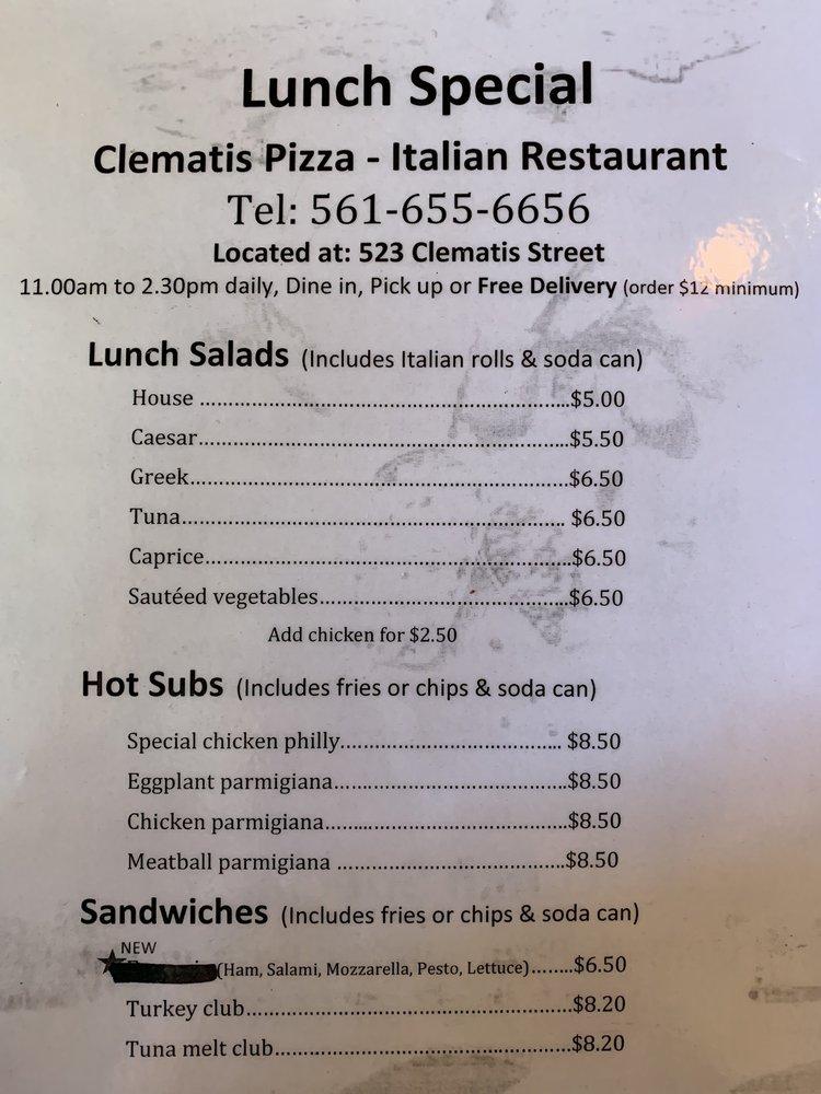 Menu at Clematis Pizza pizzeria, West Palm Beach