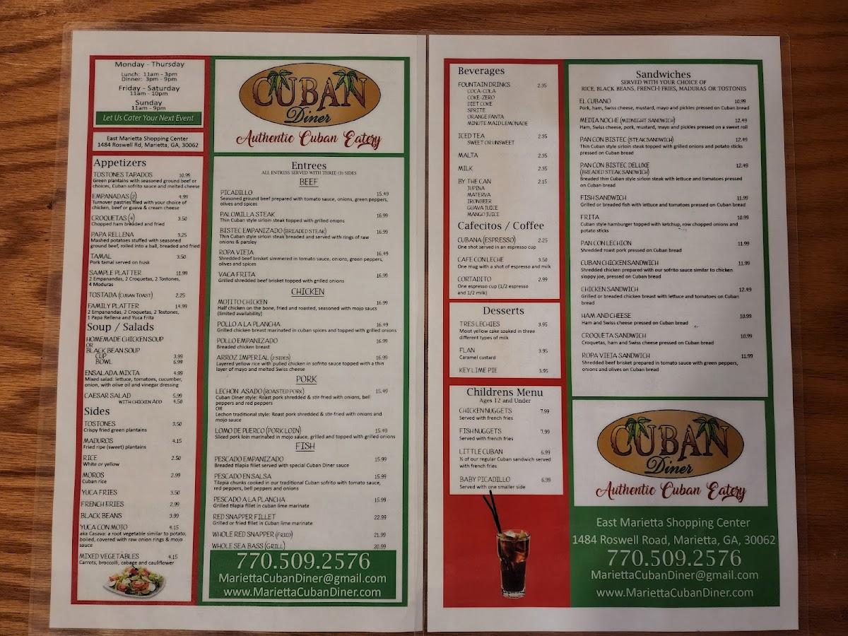 Menu at Cuban Diner desserts, Marietta
