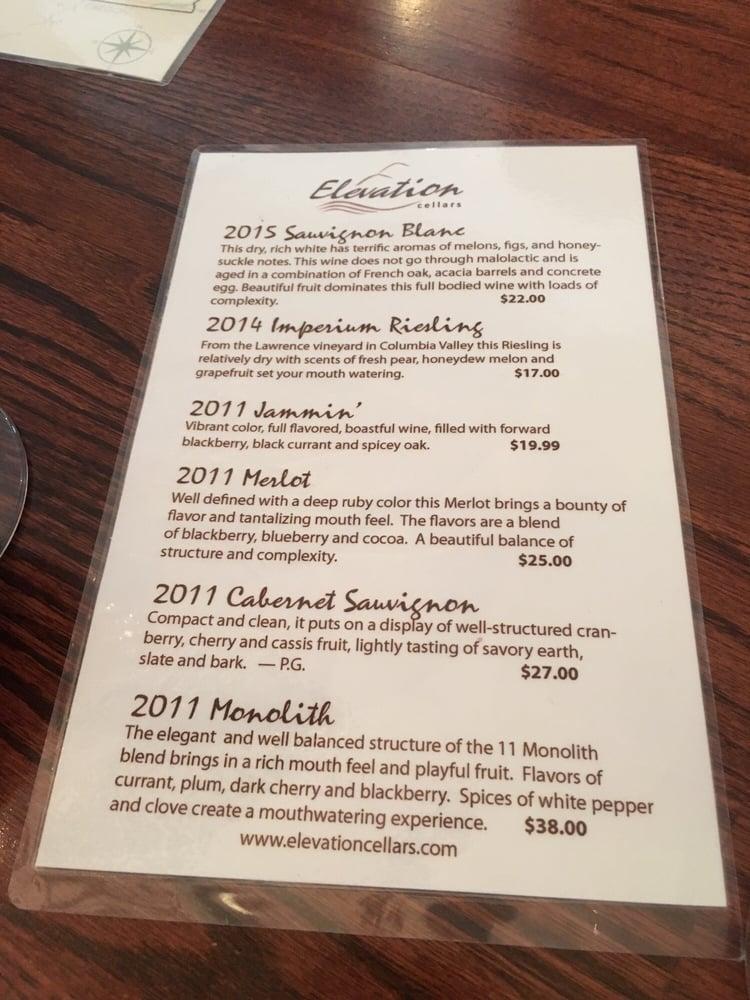Menu at Elevation Cellars pub & bar, Woodinville