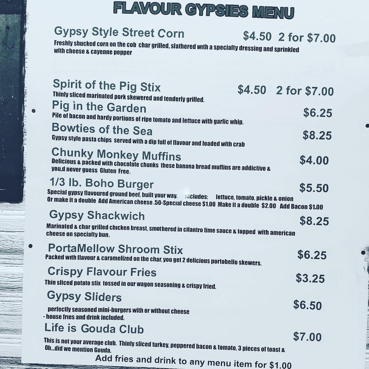 Menu at Flavour Gypsies restaurant, Potosi