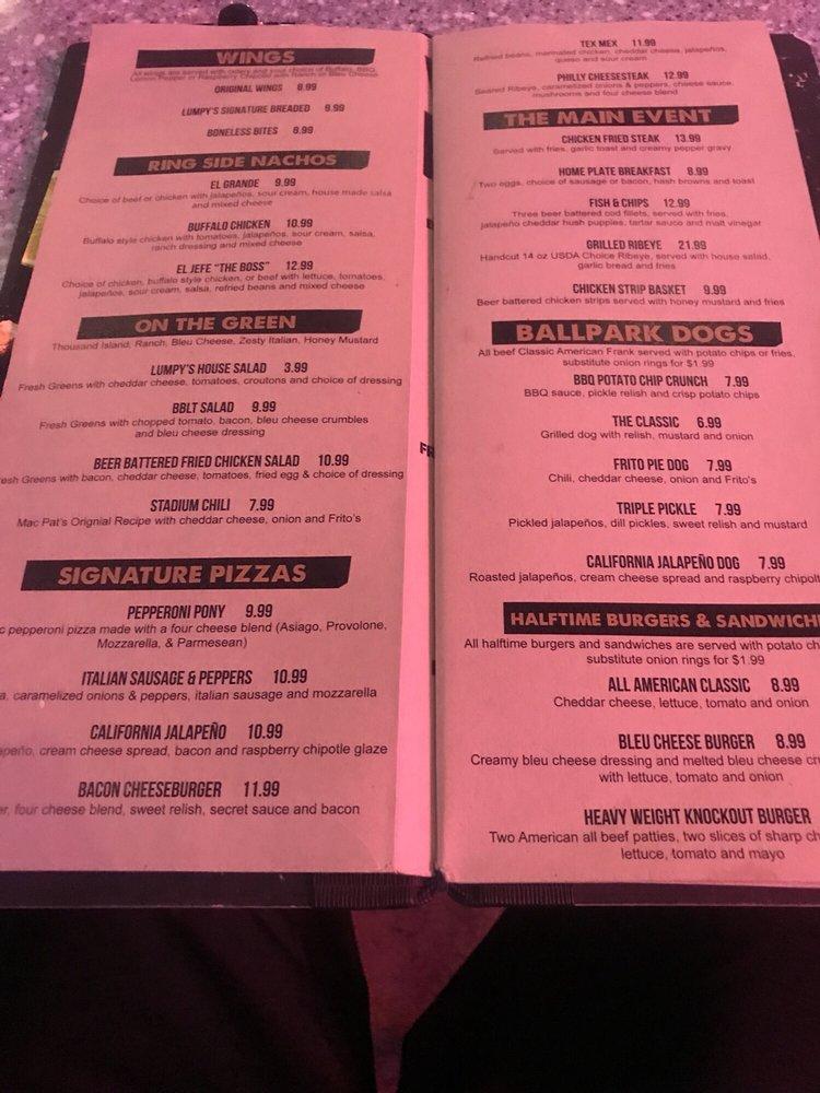 Menu at Lumpys Sports Grill pub & bar, Oklahoma City