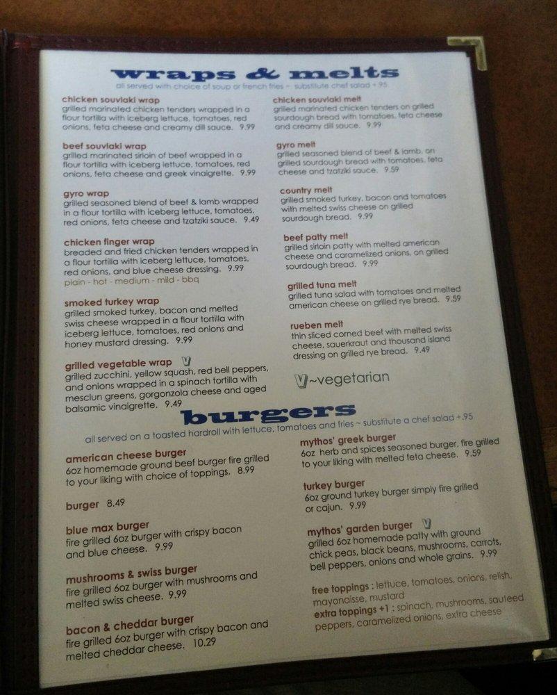 Menu at Mythos Restaurant, Buffalo