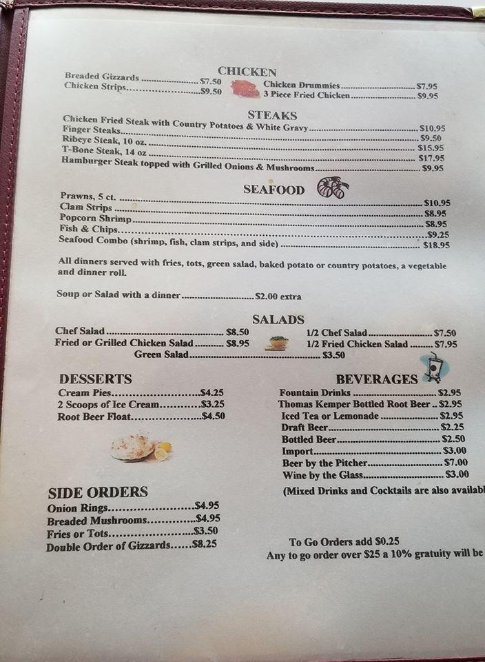Menu at Oregon Trail Cafe & Bar, Glenns Ferry