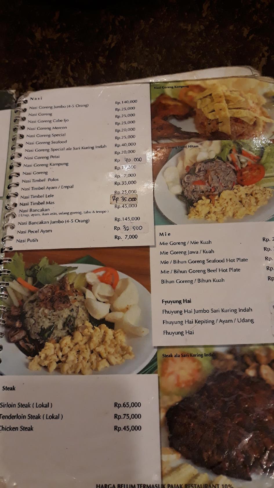 Menu at Sari Kuring Indah Ciracas restaurant, Serang
