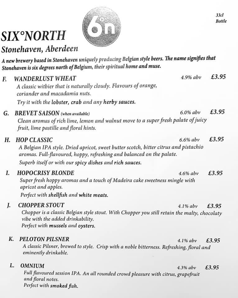 Menu at The But 'n' Ben restaurant, Arbroath