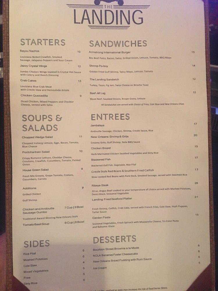 Menu at The Landing Restaurant, Kenner, Williams Blvd
