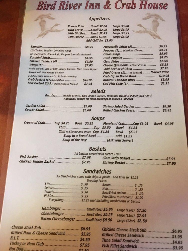 Menu at Bird River Inn pub & bar, Middle River