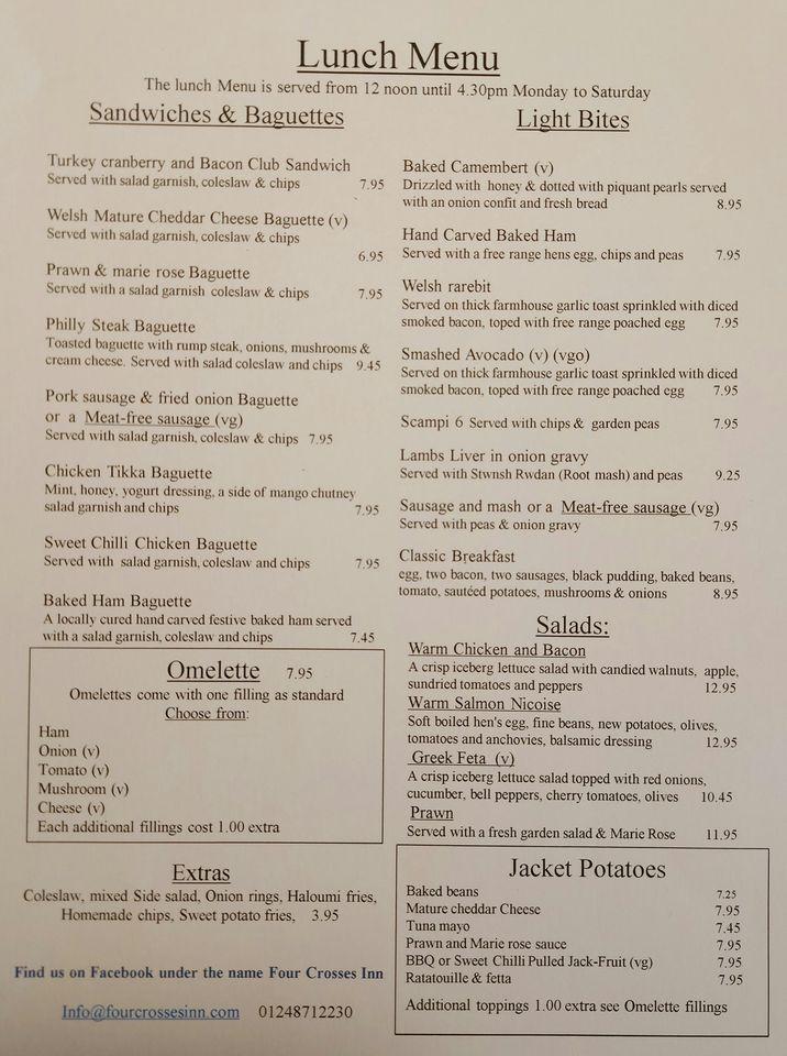 Menu at Four Crosses Inn pub & bar, Menai Bridge, Four Crosses ...