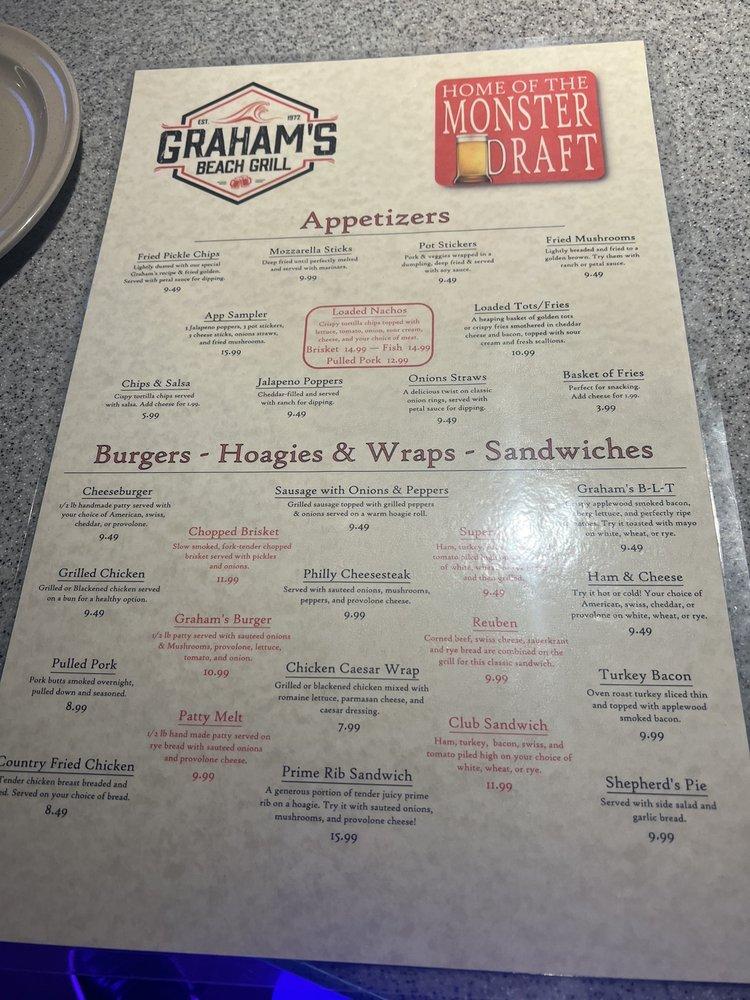 Menu at Graham's Beach Grill BBQ, Cocoa Beach
