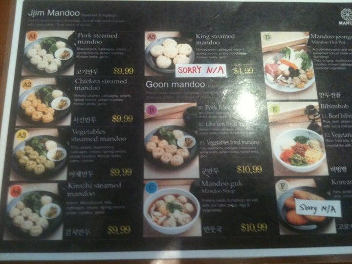 Menu at Mandoo restaurant, Adelaide
