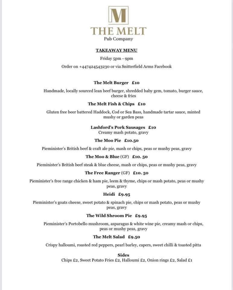 Menu at The Snitterfield Arms pub & bar, Stratford-upon-Avon