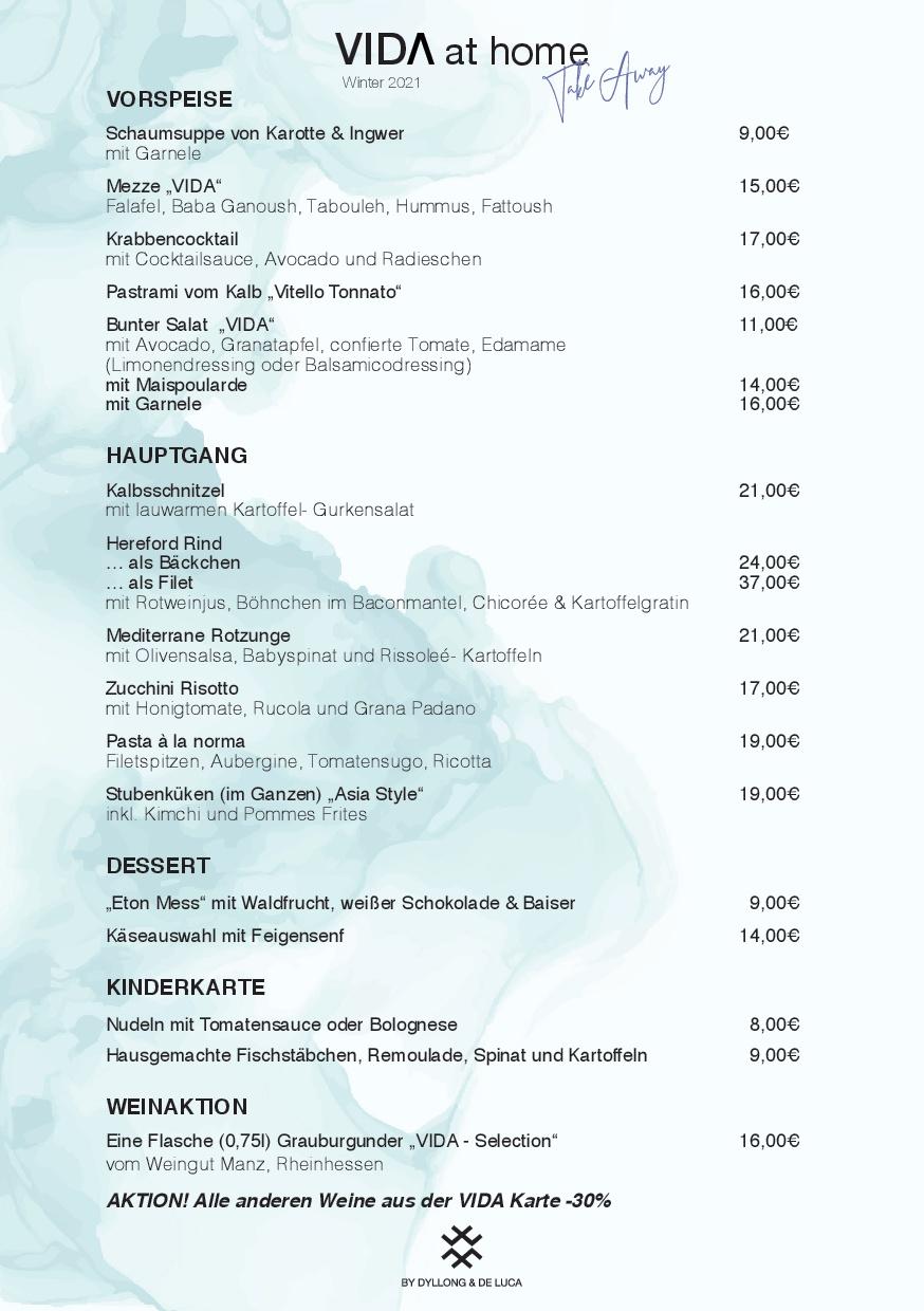 Menu at Vida restaurant, Dortmund