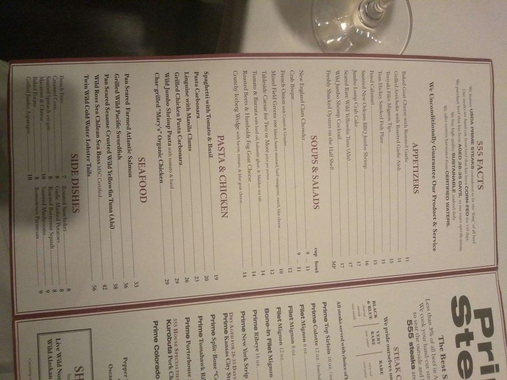 Menu at 555 East American Steakhouse, Long Beach