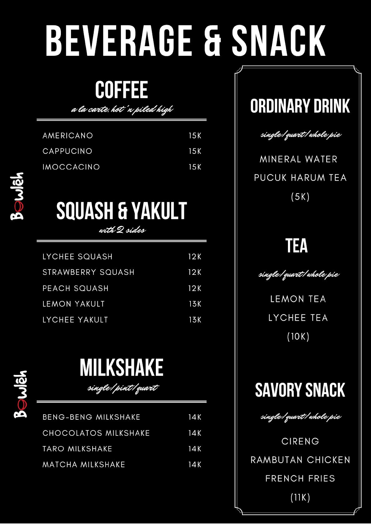 Carta de Bowleh Cafe, Pati