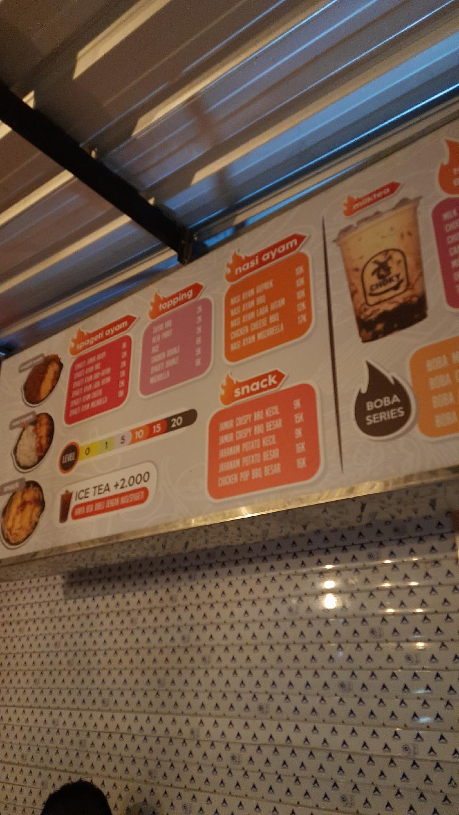 Carta del restaurante Choky Spaghetti & Milk Tea, Indonesia
