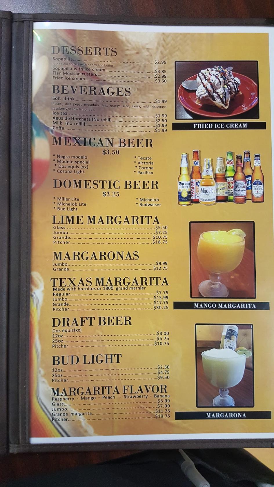 Menu at Fiesta Patria Mexican Restaurant, Troutman