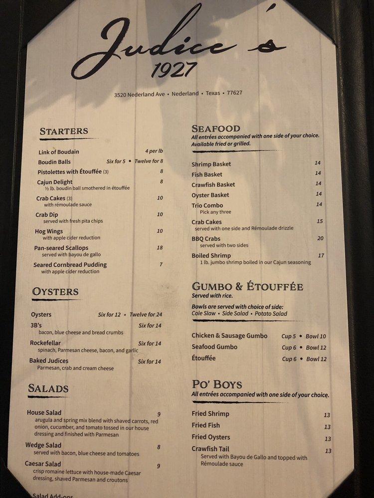 Menu at Judices 1927 pub & bar, Nederland