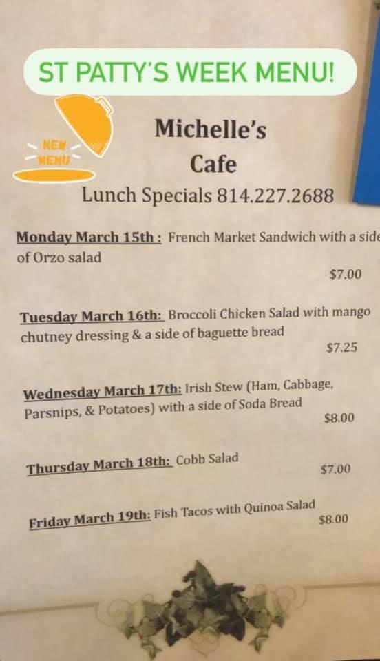 Menu at Michelle's Cafe, Clarion