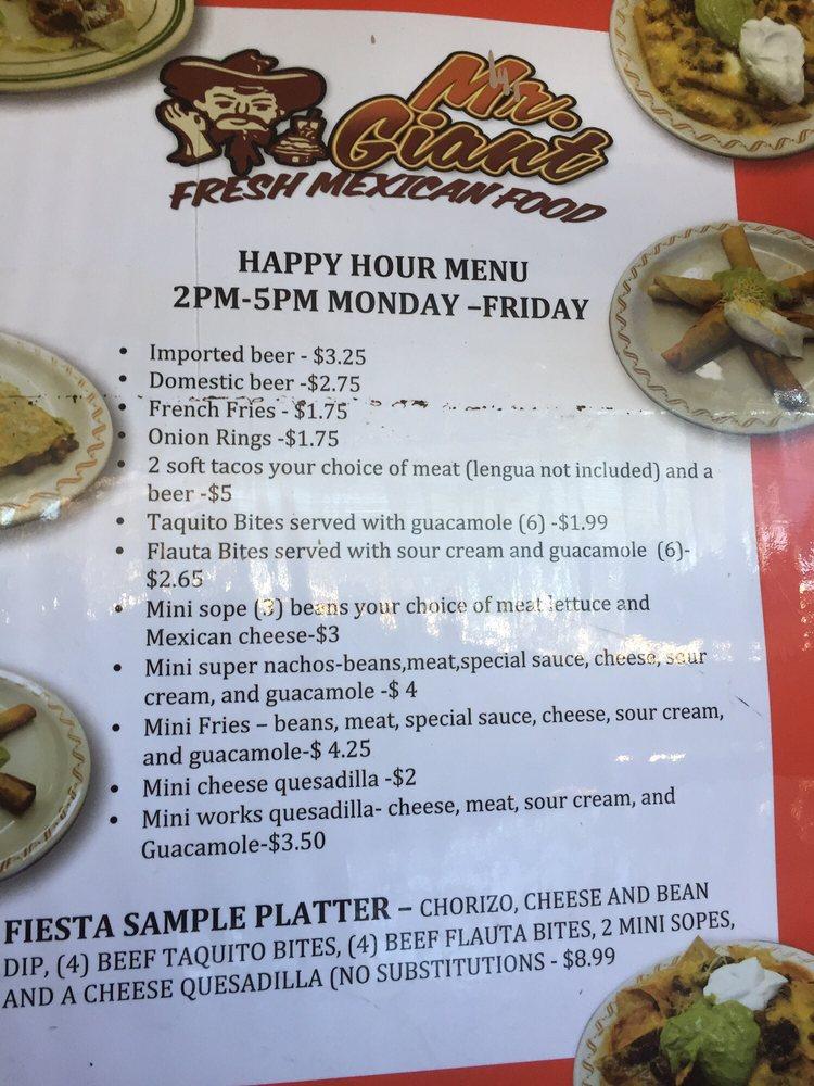 Carta del restaurante Mr. Giant, Whittier, Whittier Blvd