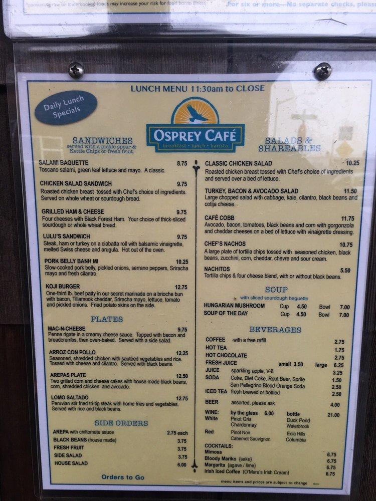 Menu at Osprey Café cafe, Seaside